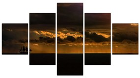 Obraz plachetnice v západu slunce (125x70 cm)