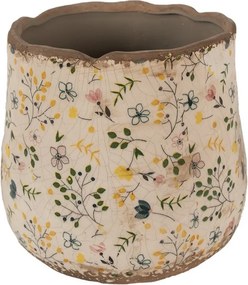 Béžový keramický obal na květináč se žlutými kvítky Ylla L - Ø 21*19 cm