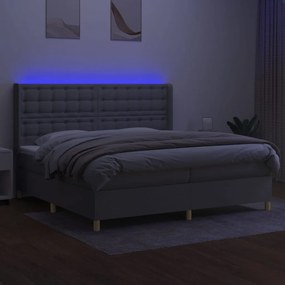 Box spring postel s matrací a LED světle šedá 200x200 cm textil 3139221