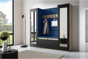 Eka Předsíňová stěna s čalouněnými panely Trinity 31 - Dub Artisan s černou / Tmavá modrá 2331