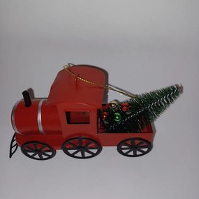 Vánoční ozdoba kovová lokomotiva, 15,2 × 4,5 × 8,2 cm, závěsná, červená