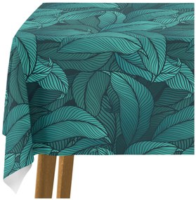 Ubrus na stůl Listové hustníky - grafický květinový vzor v odstínech mořské zeleně