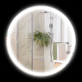 kleankin kulaté LED koupelnové zrcadlo Ø 70 cm, montáž na stěnu s osvětlením 3 barvy, dotykový spínač 23W, bílá/stříbrná
