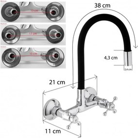 Erga Botar, dřezová baterie s flexibilním výtokem, černá-chromová, ERG-YKA-BZ.BOTAR-BLK