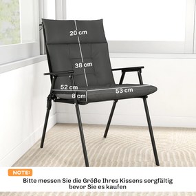 sada 4 polštářů na sezení vodoodpudivé protiskluzové polštáře na židle s popruhy, vnitřní venkovní 111,5 x 53 x 8 cm tmavě šedá