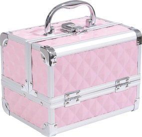 HOMCOM Profesionální Kosmetický Organizér na Make-up S Zrcadlem a Zámkem - Přenosná Taška na Make-up s Více Přihrádkami 20x15x15cm Hliníková