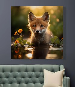 Obraz na plátně - Překvapené mládě vlka objevuje svět FeelHappy.cz Velikost obrazu: 120 x 120 cm