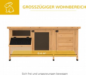 Klec pro malé zvířata PawHut s podnosem a asfaltovou střechou, venkovní i vnitřní, z jedlového dřeva, Přirodní+Černá 112 x 50 x 54 cm