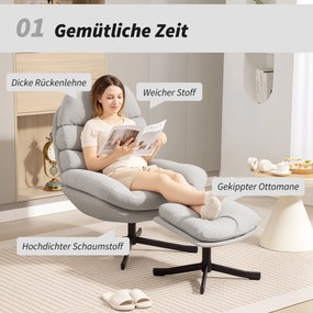 HOMCOM Relaxační křeslo s podnožkou, křeslo, lounge křeslo s čalouněním z chenille, moderní televizní křeslo, 78 x 93 x 100 cm, krémově bílá