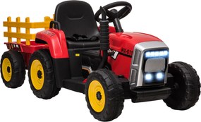 HOMCOM Elektrický tahač Dětské elektrické auto s přívěsem, dálkové ovládání, MP3, světlomety, 3-6KM/H, červené| Aosom