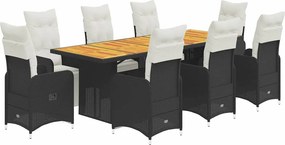 9dílný zahradní bistro set s poduškami černý polyratan 3277289