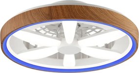 Brilliant G80935/76  Stmívatelné LED svítidlo GAIANO dekor DŘEVO, reverzní VENTILÁTOR LED RGB
