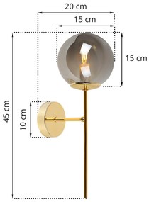 Nástěnné svítidlo Paris, 1x grafitové skleněné stínítko, G