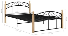 Rám postele černý kov a masivní dubové dřevo 120 x 200 cm,  324927