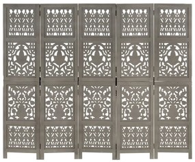 vidaXL Ručně vyřezávaný 5dílný paraván šedý 200 x 165 cm mangovník