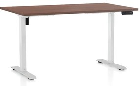 Výškově nastavitelný stůl OfficeTech B, 140 x 80 cm, bílá podnož, ořech