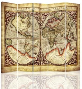 Ozdobný paraván Stará mapa - 180x170 cm, pětidílný, obustranný paraván 360°