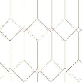 Bílá geometrická vliesová tapeta na zeď, zlaté linie 139223, Art Deco, Esta