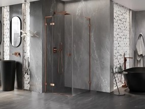 Mexen Lunar, L sklápěcí sprchový kout levý 80 x 80 cm, 8mm čiré sklo, profil růžové zlato, 834L-080-080-60-00-L