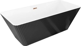 Mexen Tava, volně stojící rýhovaná vana 170 x 75 cm, bílá-černá, růžové zlato přepad, 52851707575-60