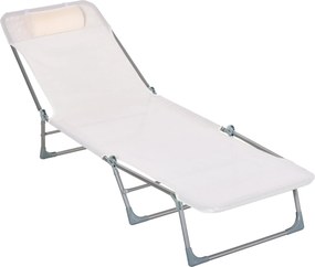 Skládací a polohovací zahradní lehátko Outsunny s nastavitelným opěrkou hlavy a 5 pozicemi opěradla, prodyšná textilní látka 182x56x28 cm Krémová | Ao