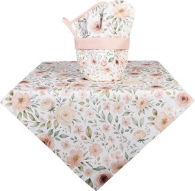 Bílý bavlněný ubrus s růžemi Soft Romantic Blush - 100*100 cm