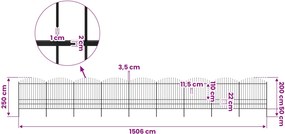 Zahradní plot s kopím nahoře ocelový 1506 x 200 cm černý 277756