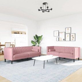 2dílná sedací souprava Chesterfield s podhlavníky růžová samet 3209294