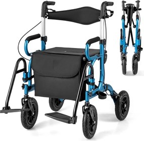 Costway Rollator s pneumatikami, skládací a lehký se sedadlem 2 v 1 invalidním
