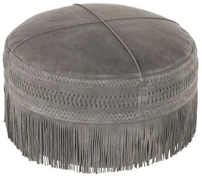Šedý kožený puf s výplní Tassels - Ø 52*40cm