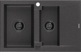 Mexen Gaspar, granitový dřez 737x475x177 mm, 1,5-komorový, černá skvrnitá s černým sifonem, 6507731505-76-B