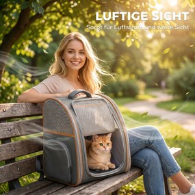 PawHut skládací batoh pro psy a kočky do 5 kg, síťovaná okna, šedý