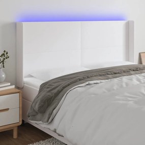 Čelo postele s LED bílé 183 x 16 x 118/128 cm umělá kůže