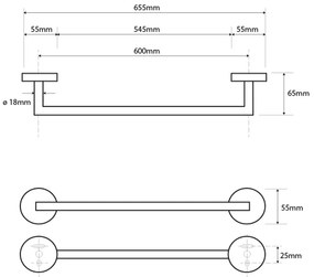 Sapho Sapho, X-ROUND COPPER držák ručníků 600mm, měď mat, XR404PG
