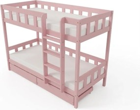 Benlemi Patrová postel PLOTTY s žebříkem 90x200 cm Zvolte barvu: Pastelově růžová, Zvolte šuplík: Dvojitý úložný šuplík, Zvolte stranu: Vpravo