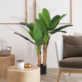 Umělá banánová rostlina HOMCOM 120 cm s květináčem a 15 listy – Dekorativní rostlina pro interiéry