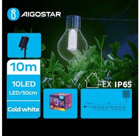 Aigostar - LED Solární dekorační řetěz 10xLED/8 funkcí 10,5m IP65 studená bílá