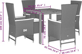 5dílný zahradní jídelní set s poduškami černý polyratan 3277504