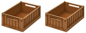 LIEWOOD Skládací přepravka Weston Golden Caramel Small - set 2 ks, hnědá barva, plast