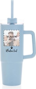 Personalizovaná cestovní termoska s průhledným víčkem s fotkou mazlíčka a textem