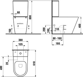 Sapho Sapho, PACO RIMLESS WC kombi, spodní/zadní odpad, černá, PC1012WRB
