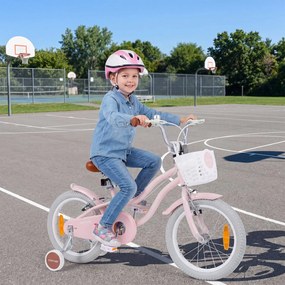 Costway 16 Inch dětské kolo s tréninkovými kolečky a košíkem Dětské – růžový