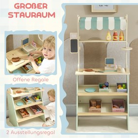 AIYAPLAY Obchod pro děti, dětský obchod / supermarket s pokladnou, čtečkou a tabulí, 34 herních doplňků, zelená