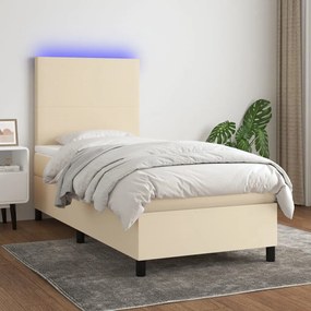 vidaXL Box spring postel s matrací a LED krémová 90x190 cm textil