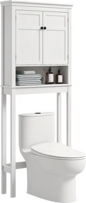 HOMCOM Skříňka na WC s úložným prostorem nad toaletou, policový regál do koupelny - 70 x 20 x 175 cm, Bílá