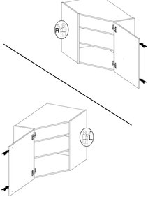 AVARANT sa | horní skříňka 60x60 GN-72 1F 45° rohová s 2 policemi | 60 cm | 3D povrch | šedá/artisan