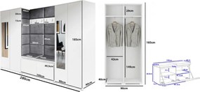Předsíňová stěna Trinity 10 s čalouněnými panely, 280 cm, bílá / krémově bílá