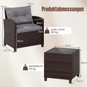 Costway 3-dílný. Ratanová sada Gartenmöbel inkl. 2 Sessel a 1 Beistelltisch