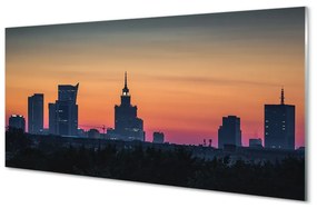 akrylový obraz Sunset panorama Varšavy 125x50 cm