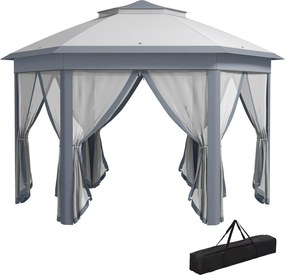Zahradní pavilion Outsunny Pop-Up stan 4 x 4 m s taškou 6 bočními panely dvojitou střechou hexagonální šedý | Aosom